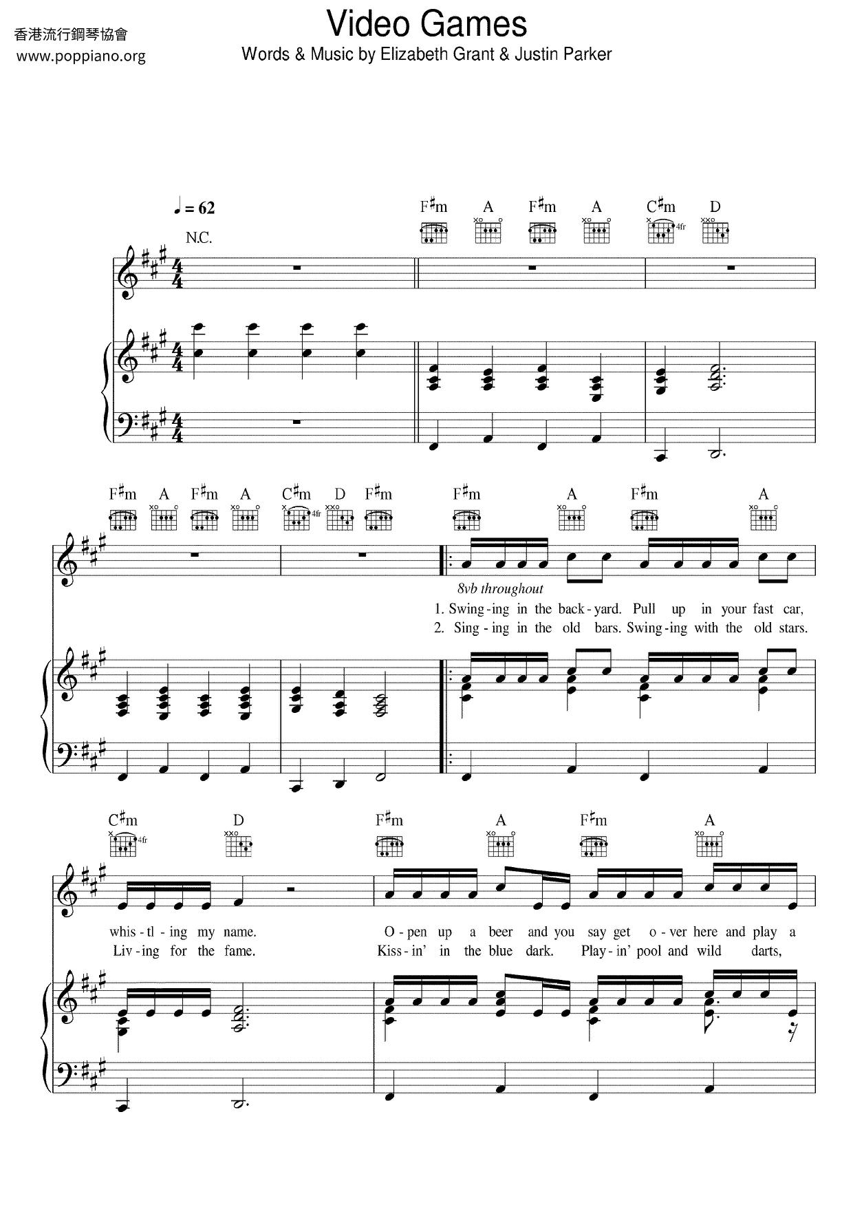 Lana Del Rey-Video Games Sheet Music pdf, - Free Score Download ★