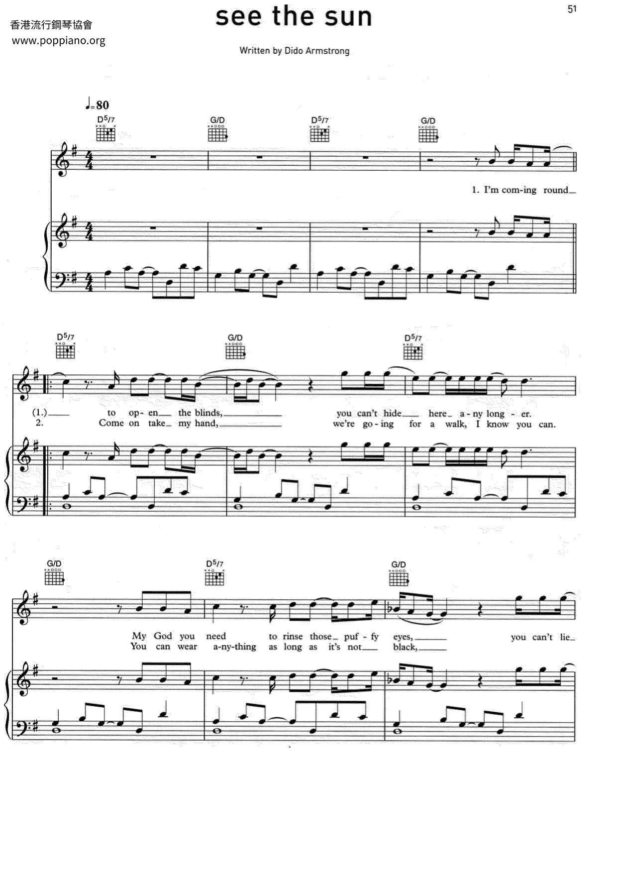 Dido-See The Sun Sheet Music pdf, - Free Score Download ★