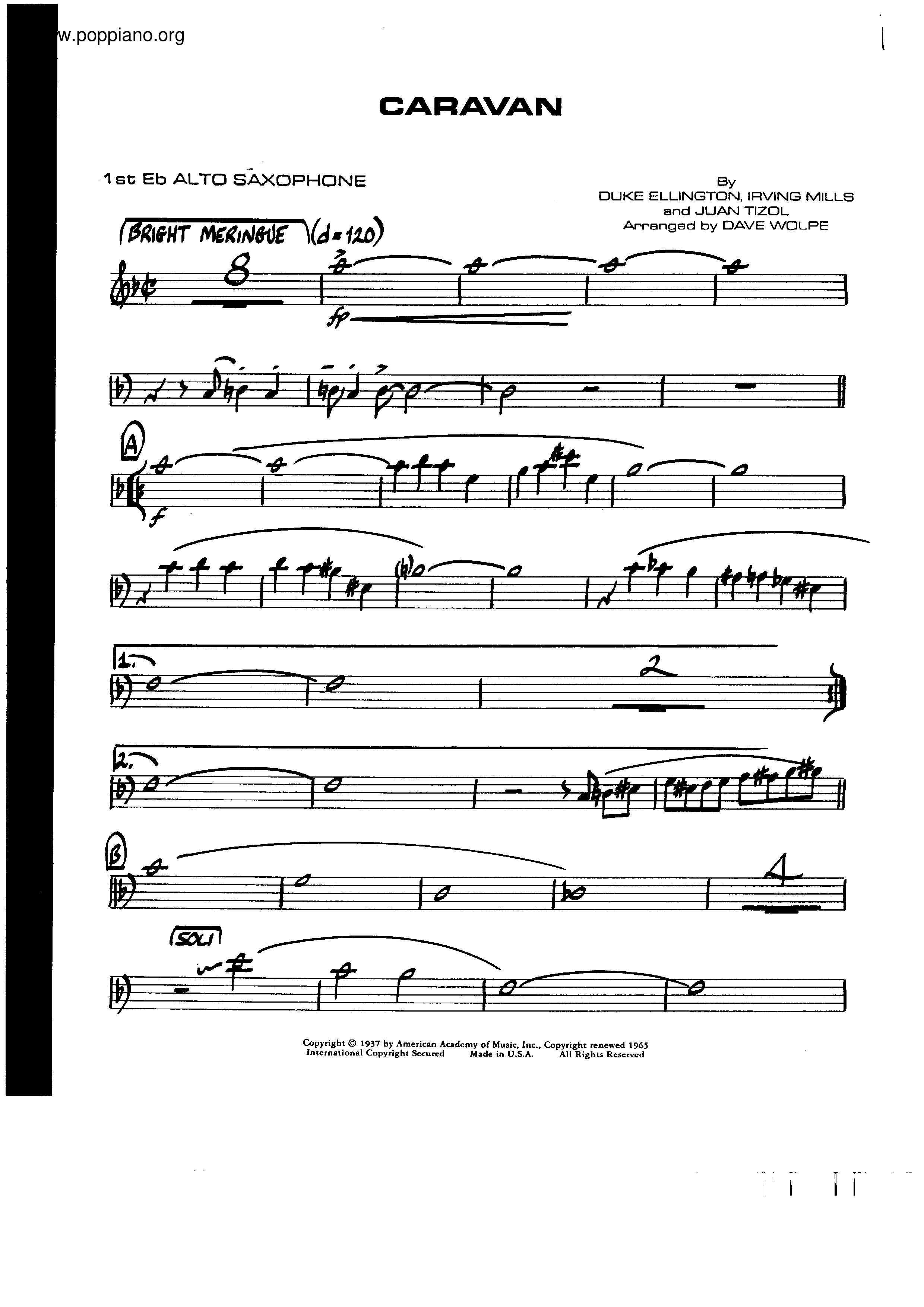 Juan Tizol-Caravan Sax Score pdf, - Free Score Download ★