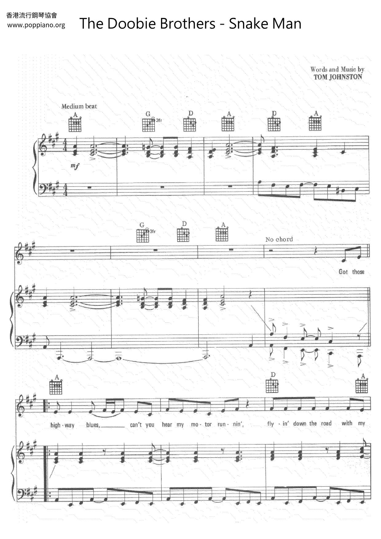 The Doobie Brothers-Snake Man Sheet Music pdf, - Free Score Download ★