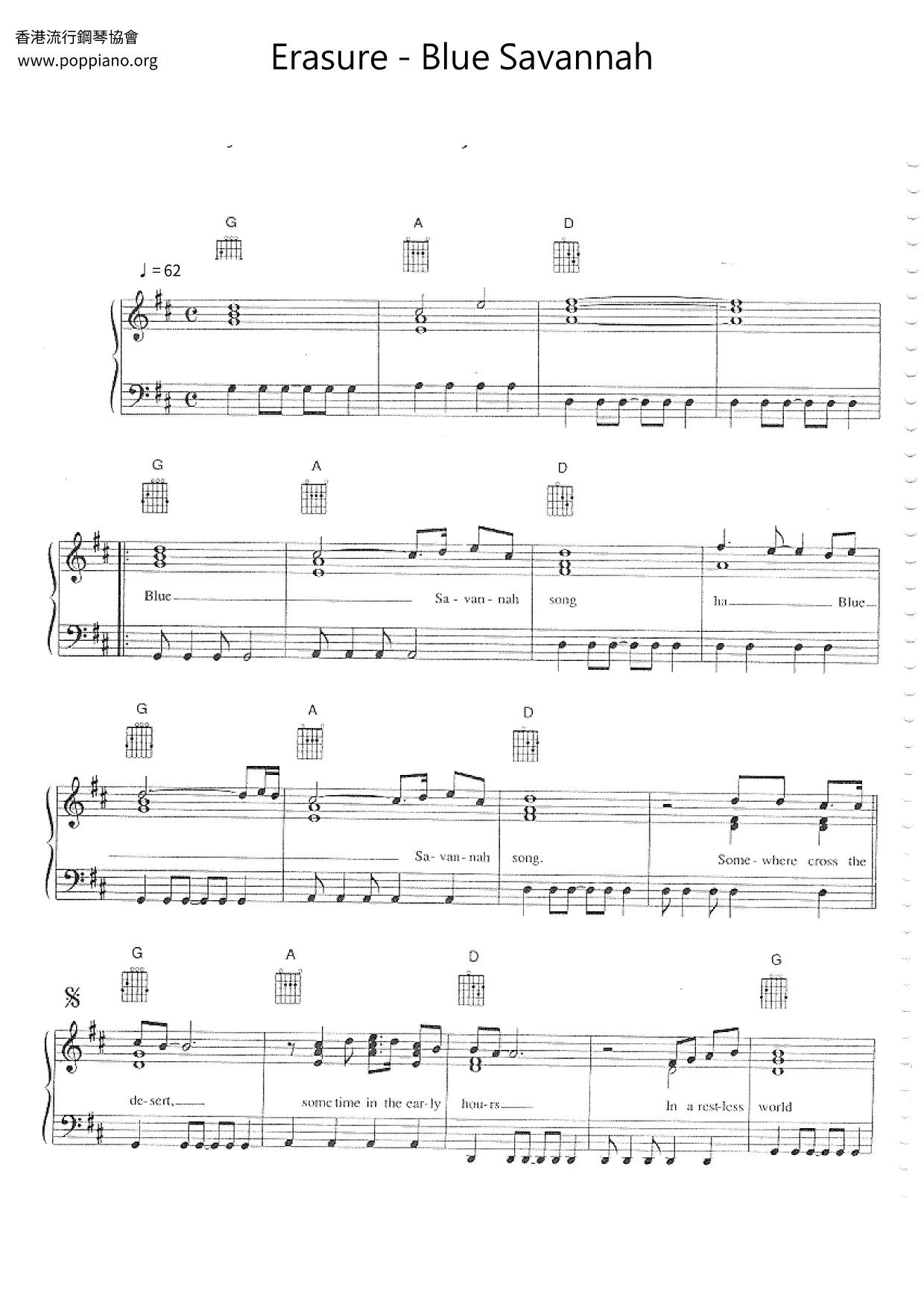 Erasure-Blue Savannah Sheet Music pdf, - Free Score Download ★