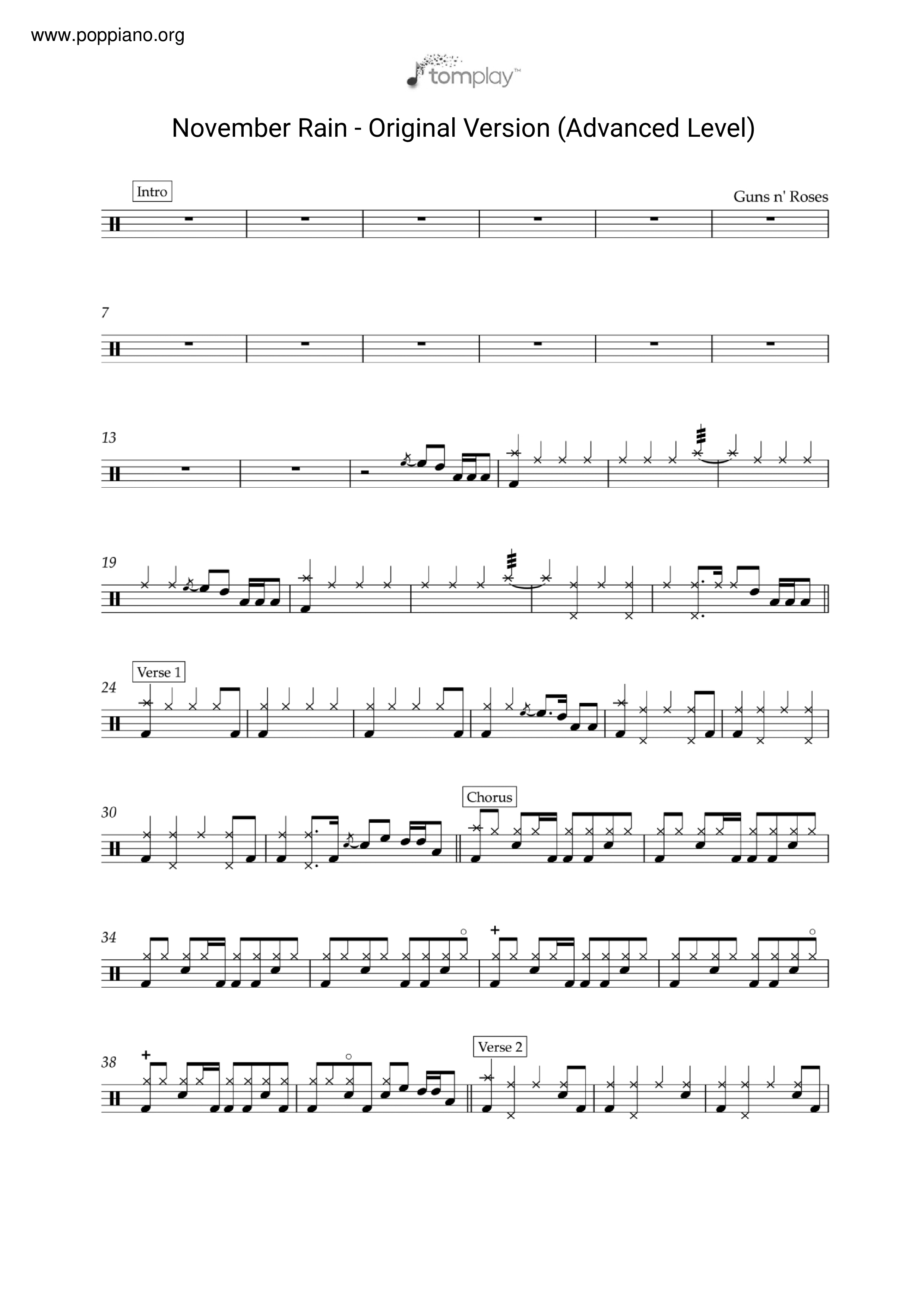 Guns N' Roses-November Rain Drum Tab pdf, - Free Score Download ★