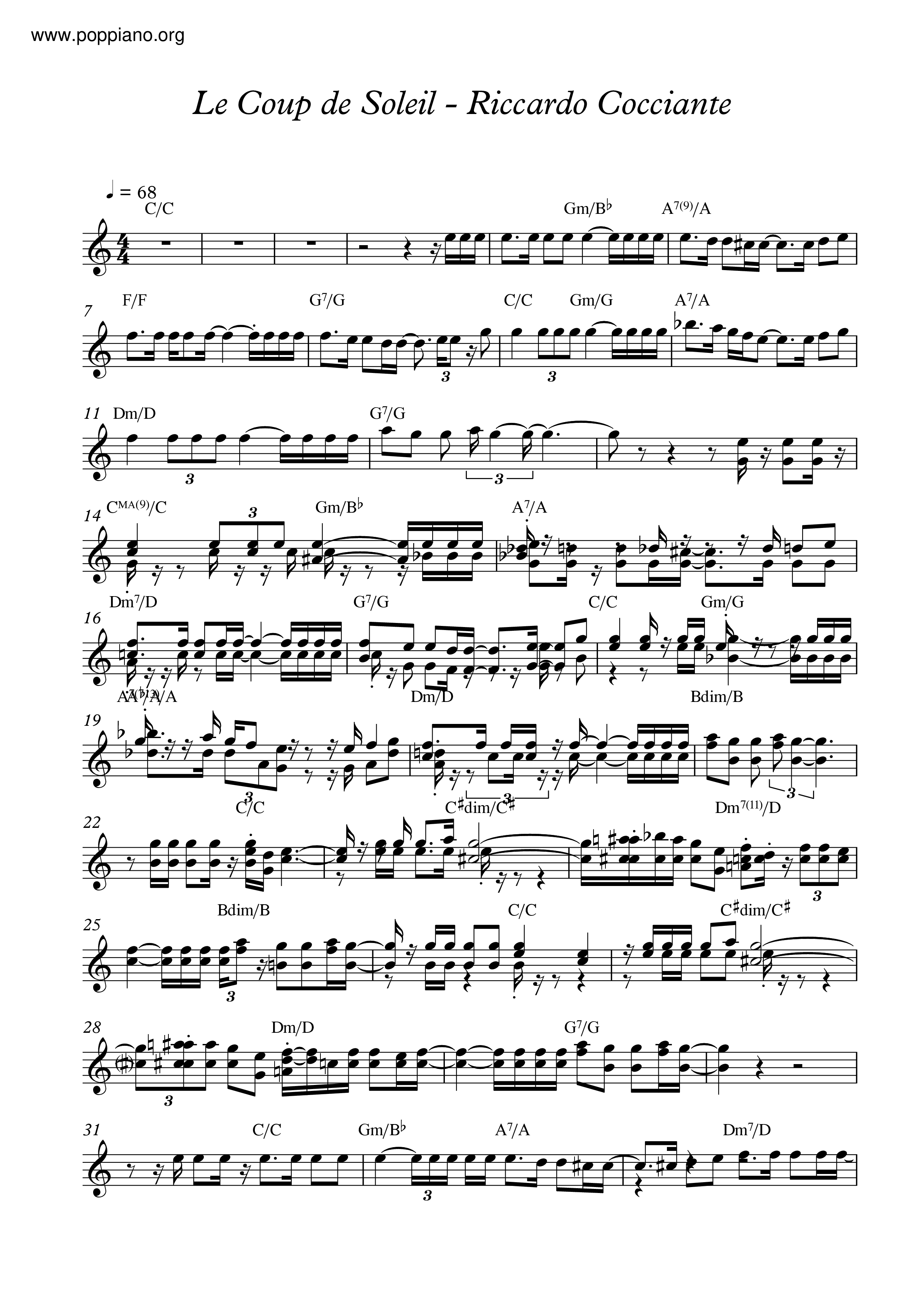 Richard Cocciante-Le Coup De Soleil Sheet Music pdf, - Free Score Download ★