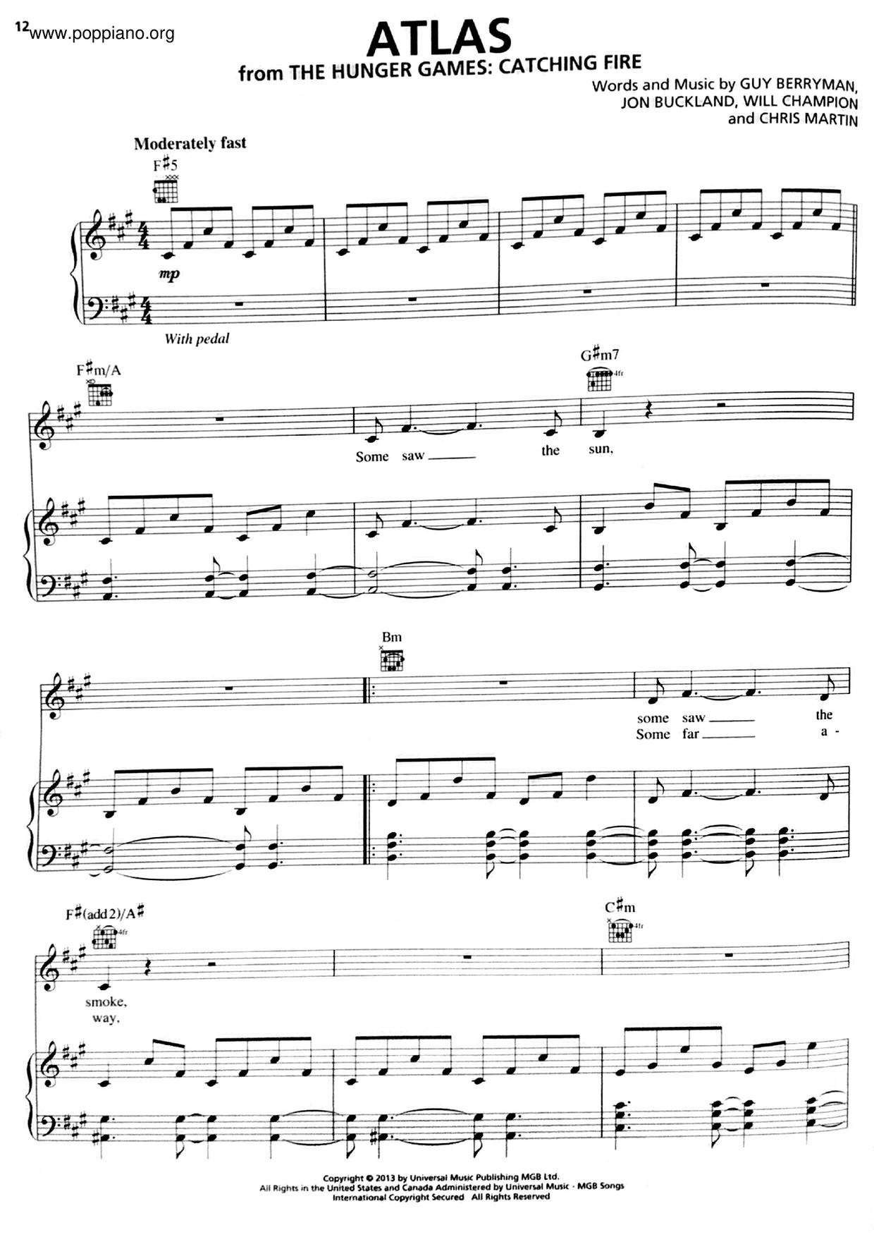 Hunger Games: Catching Fire-Atlas Sheet Music pdf, - Free Score Download ★