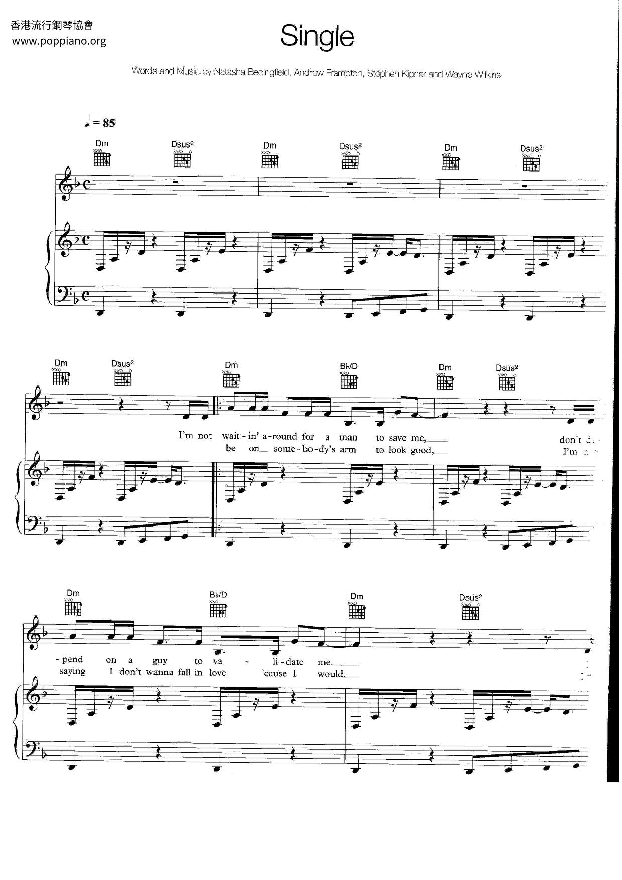 Natasha Bedingfield-Single Sheet Music pdf, - Free Score Download ★