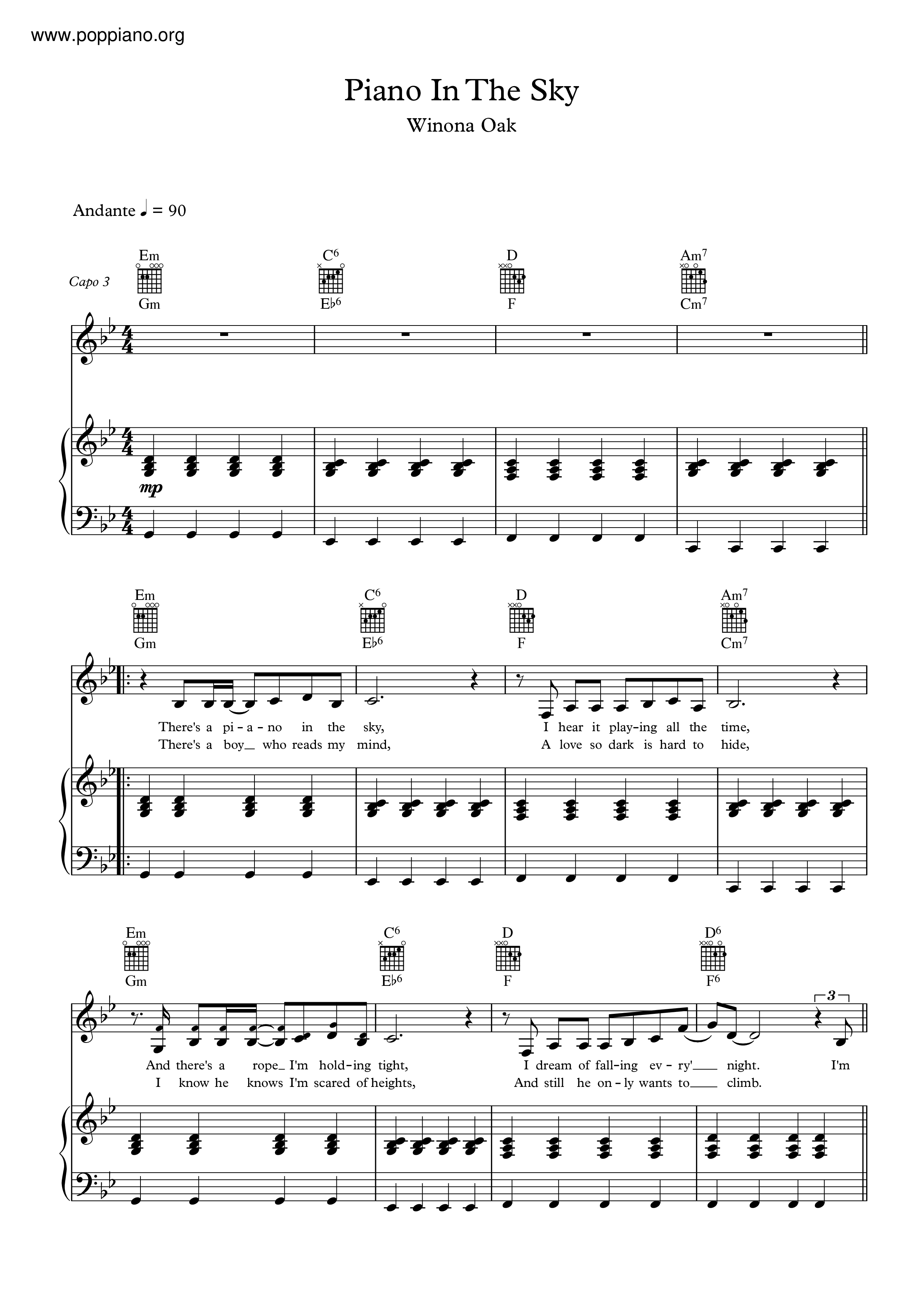 Winona Oak-Piano In The Sky 琴譜pdf-香港流行鋼琴協會琴譜下載 ★