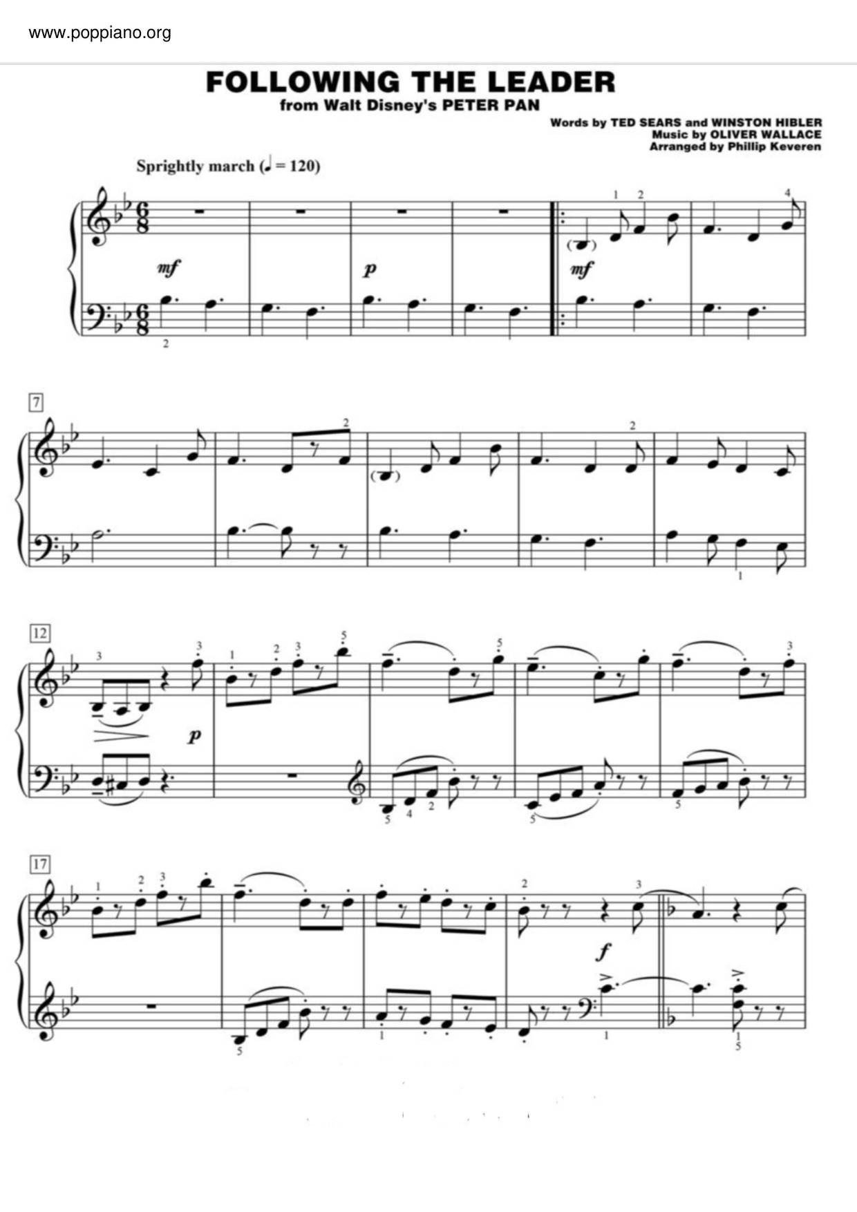 ★Peter Pan - Following The Leader ピアノ譜pdf- 香港ポップピアノ協会 無料PDF楽譜ダウンロード ...