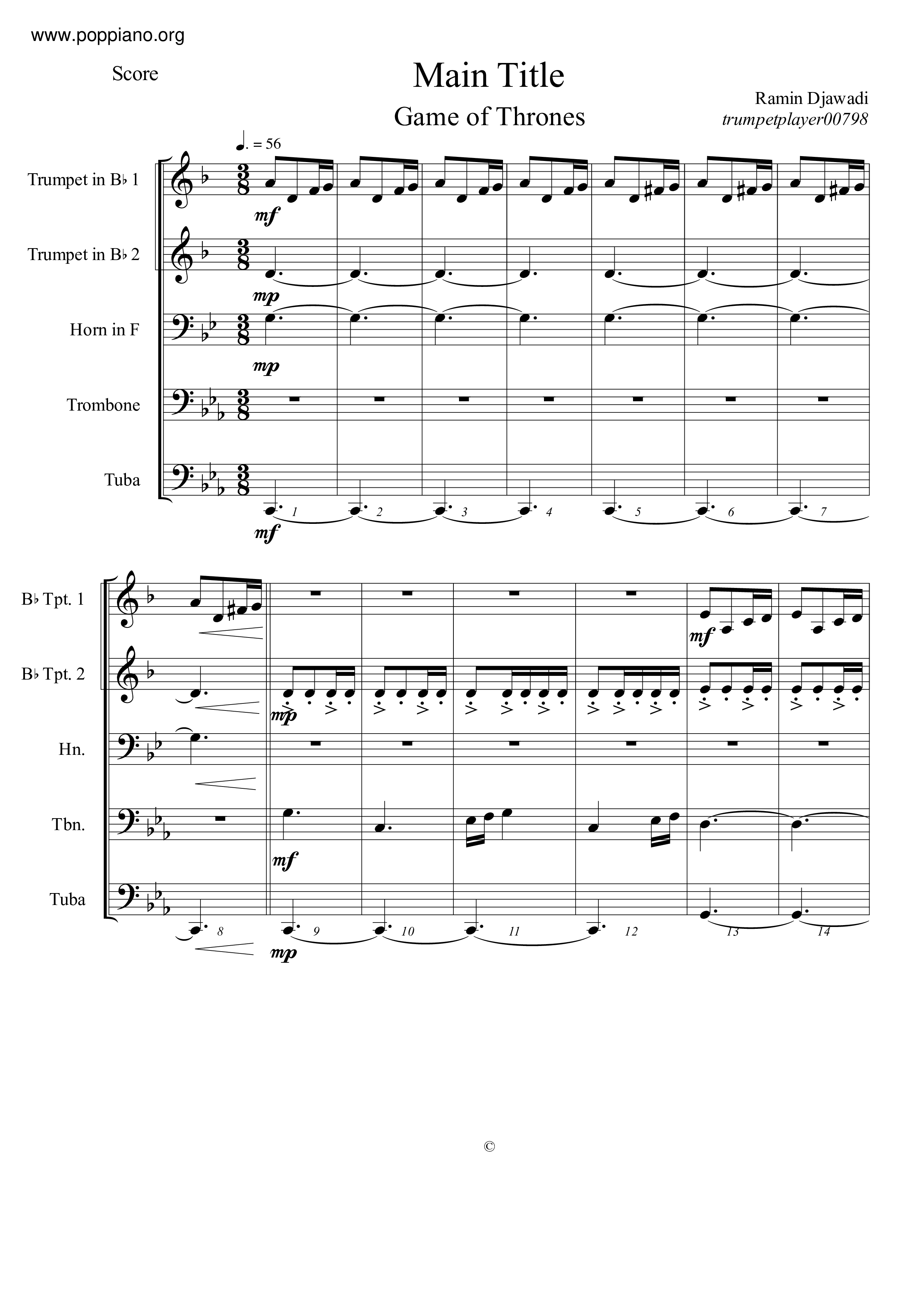 TV-Game Of Thrones Main Theme Violin Score pdf, - Free Score Download ★