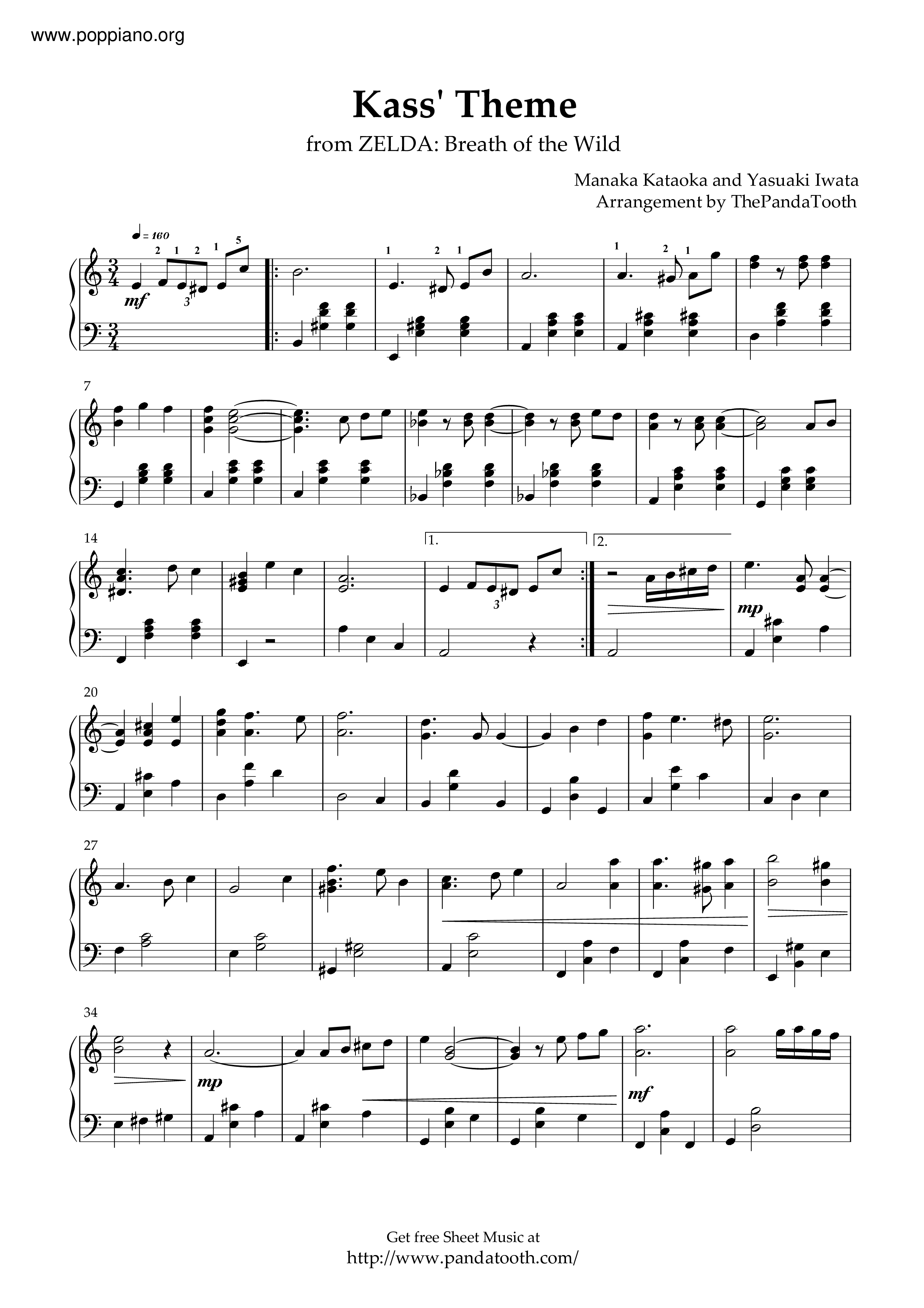 The Legend Of Zelda: Breath Of The Wild-Kass's Theme Sheet Music pdf, - Free Score Download ★