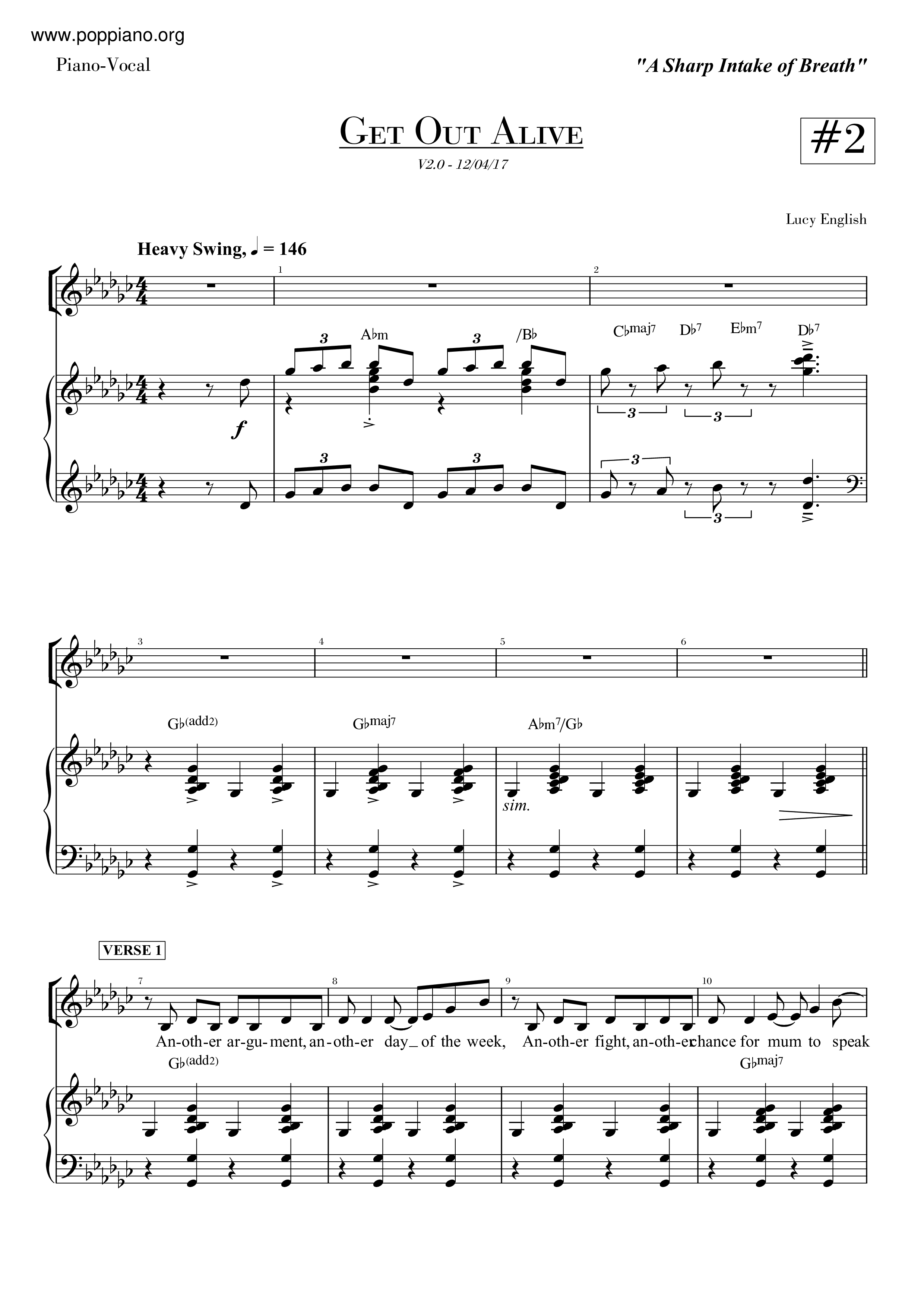 A Sharp Intake Of Breath-Get Out Alive Sheet Music pdf, - Free Score ...