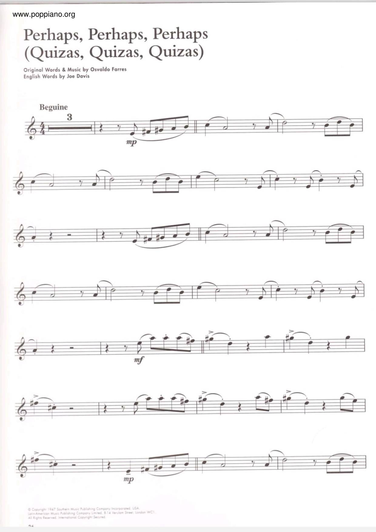 Doris Day-Perhaps, Perhaps, Perhaps 色士风谱pdf-香港流行钢琴协会琴谱下载 ★