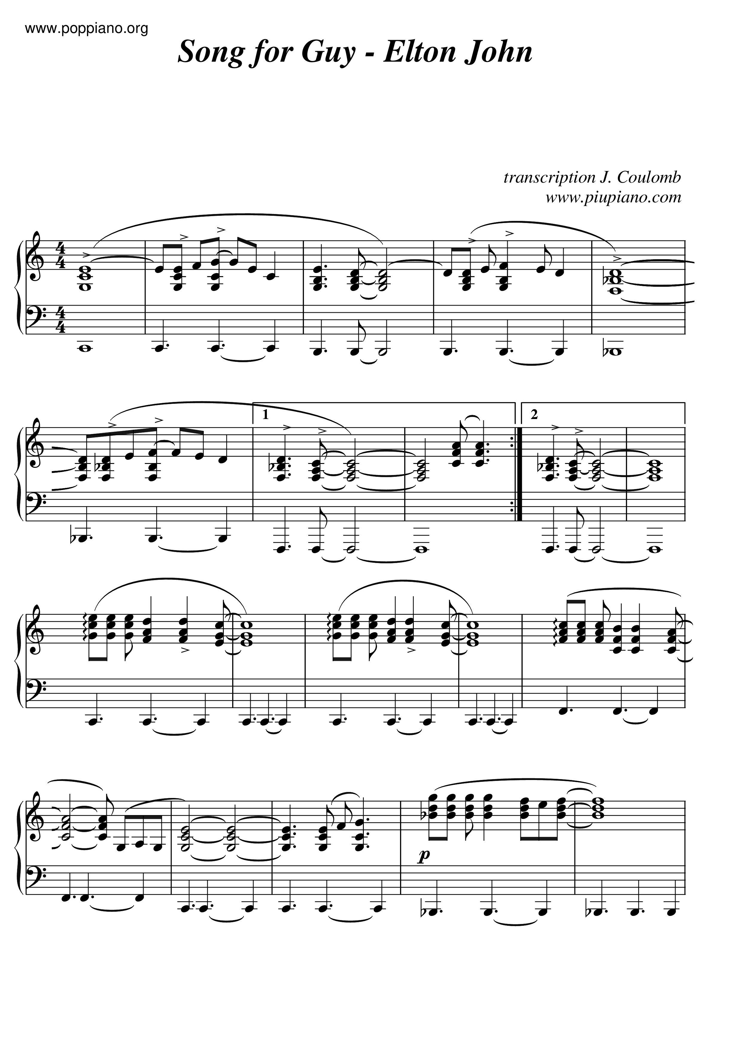 ★Elton John - Song For Guy ピアノ譜pdf- 香港ポップピアノ協会 無料PDF楽譜ダウンロード gakufu