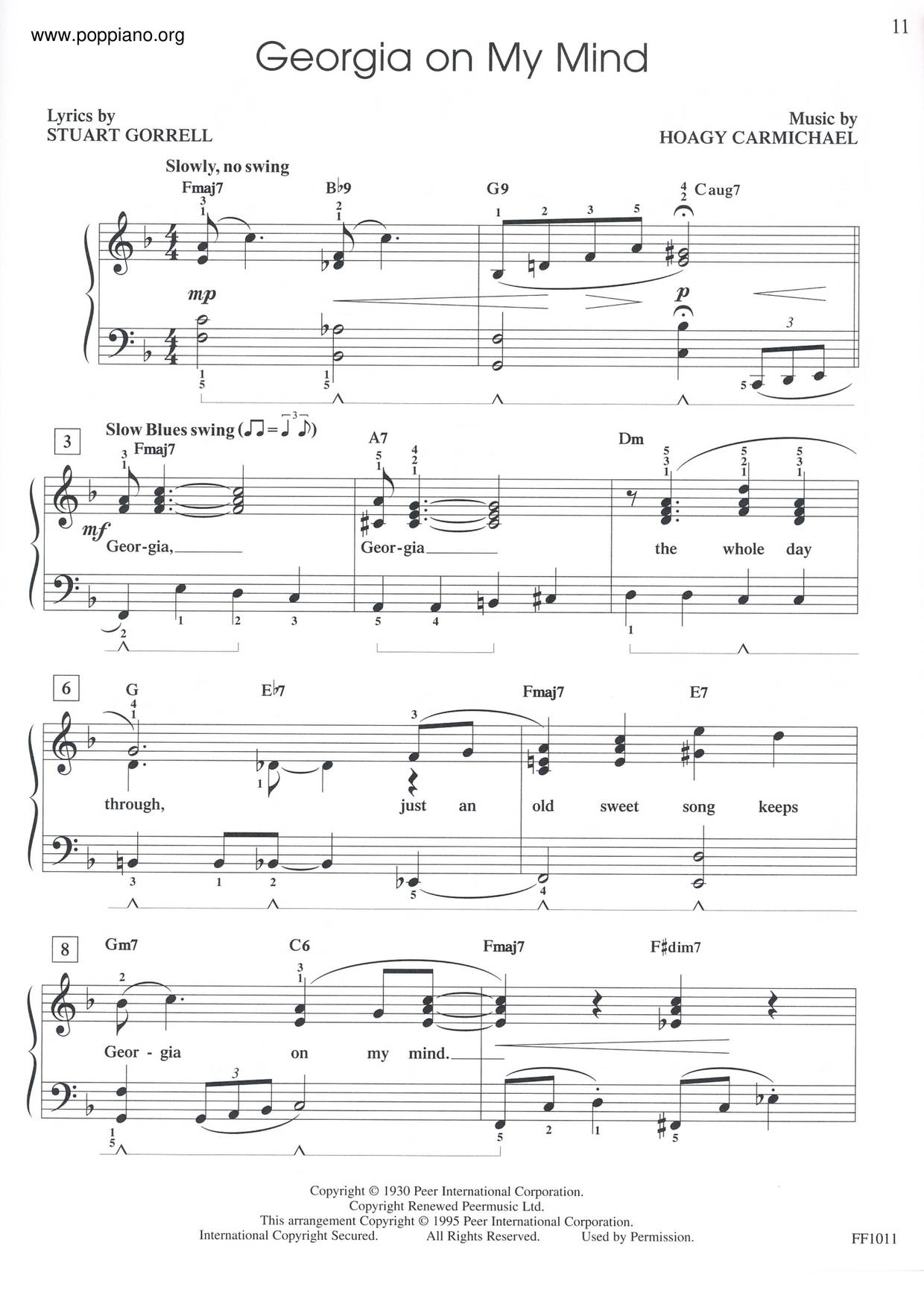 Ray Charles-Georgia On My Mind Sheet Music pdf, - Free Score Download ★