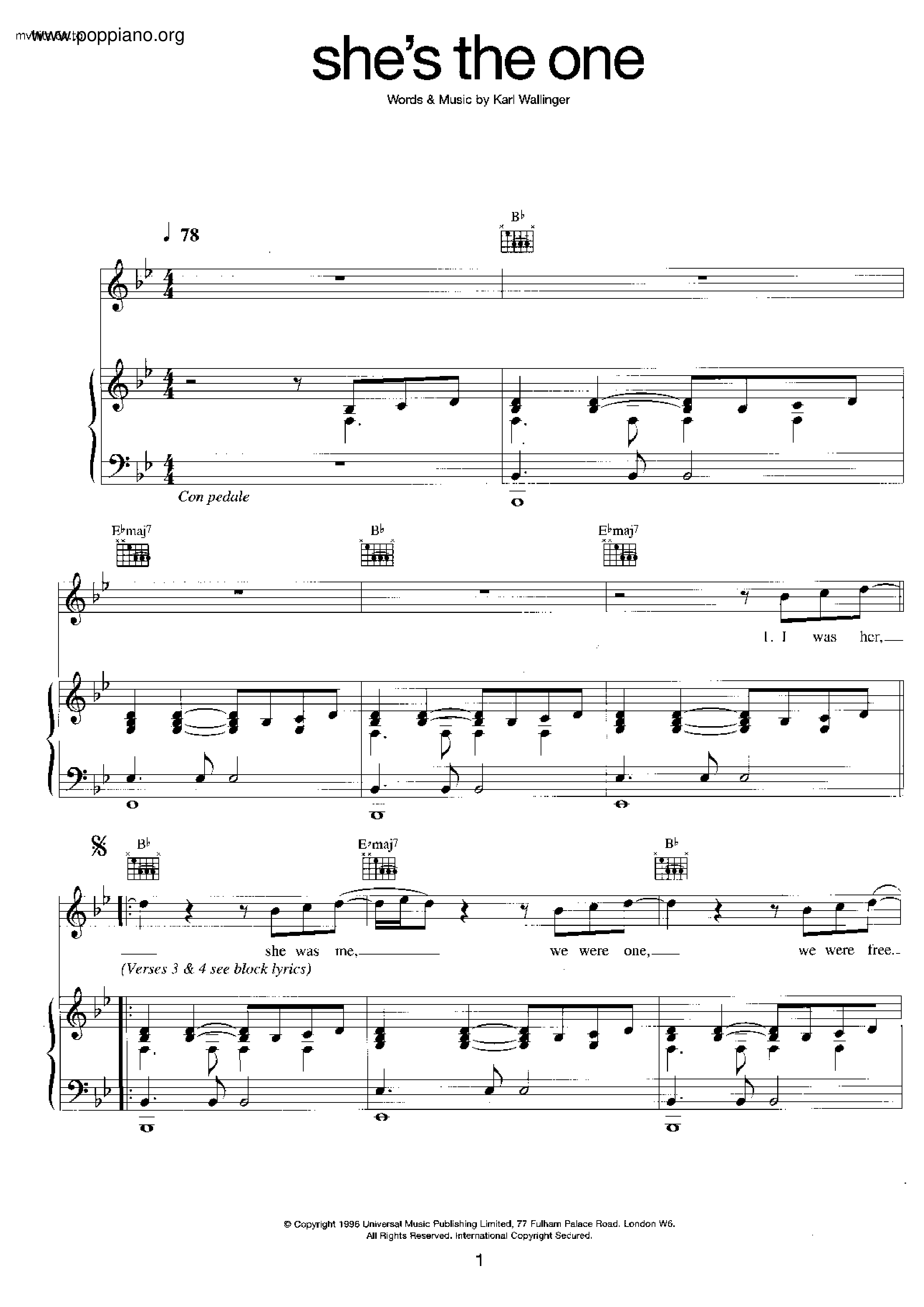 Robbie Williams-She's The One Sheet Music pdf, - Free Score Download ★