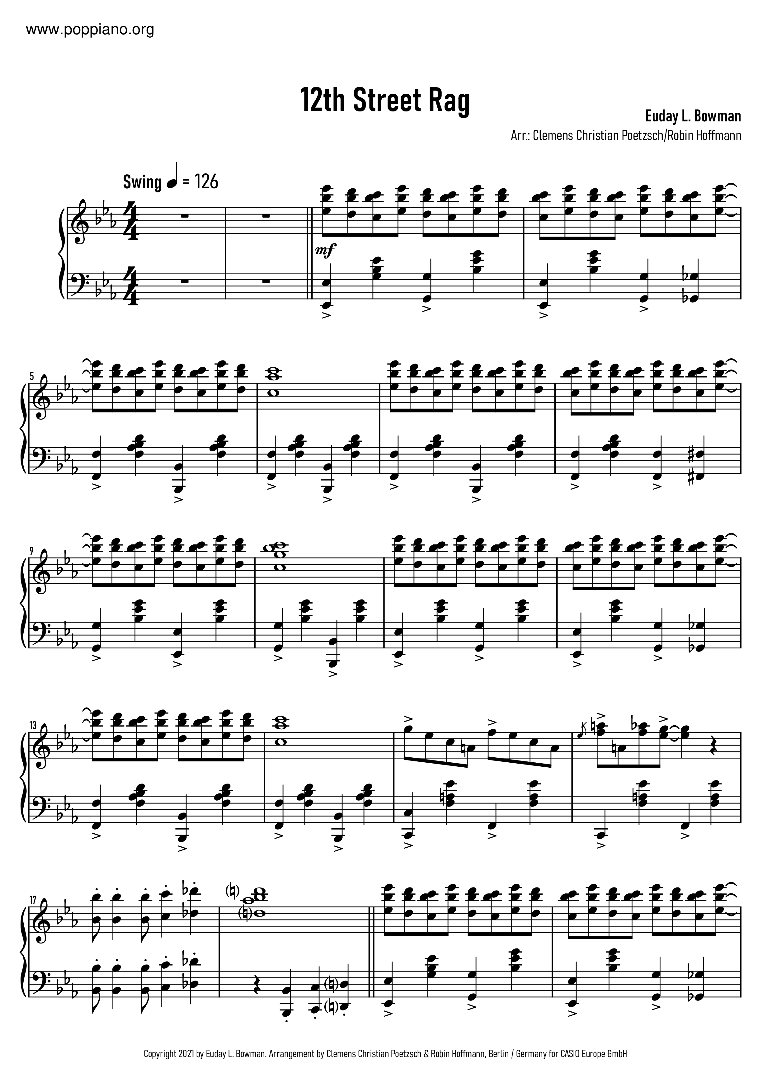 Euday L. Bowman-12 Street Rag Sheet Music pdf, - Free Score Download ★