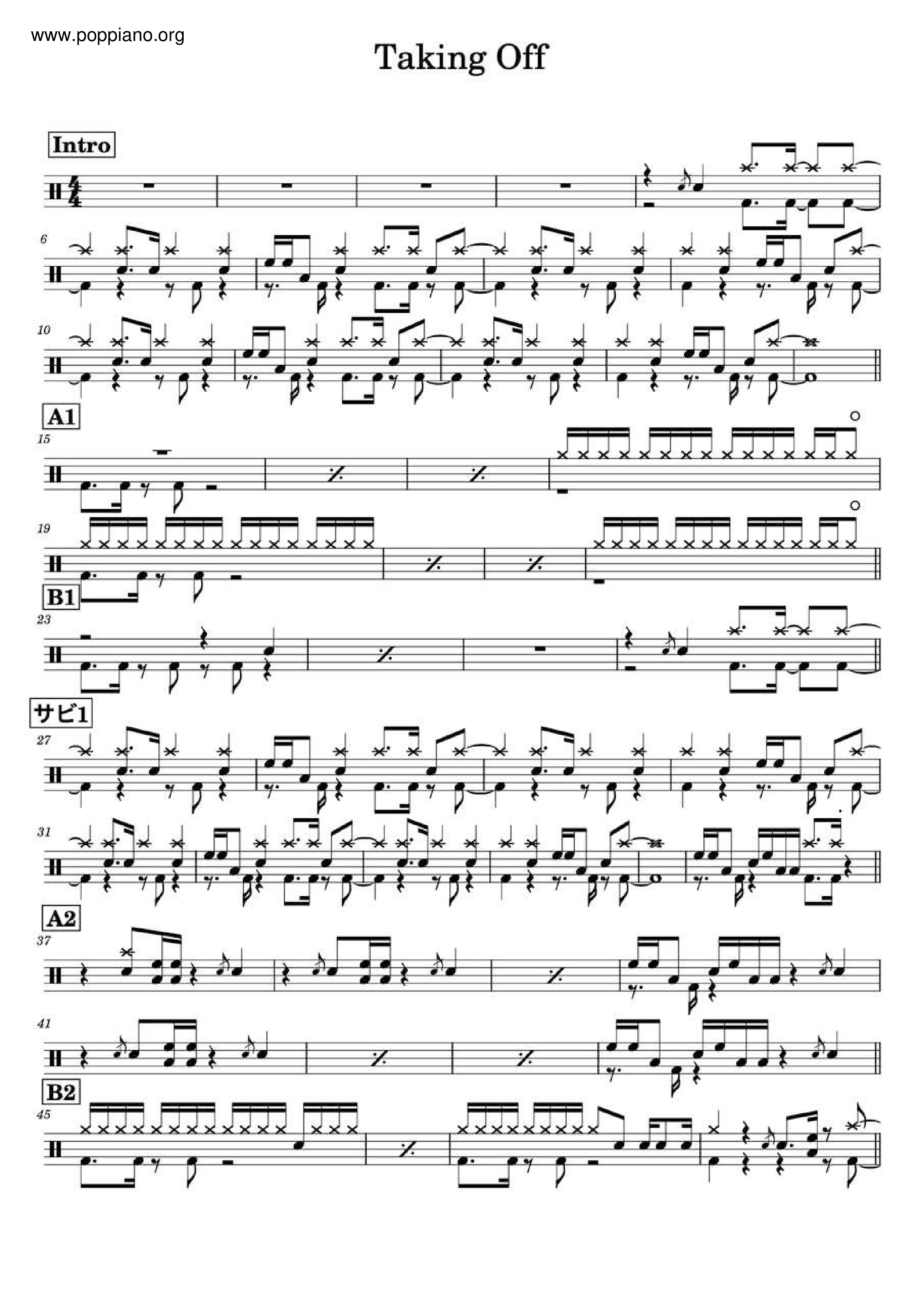 ONE OK ROCK-Taking Off Drum Tab pdf, (ワンオクロック) - Free Score Download ★