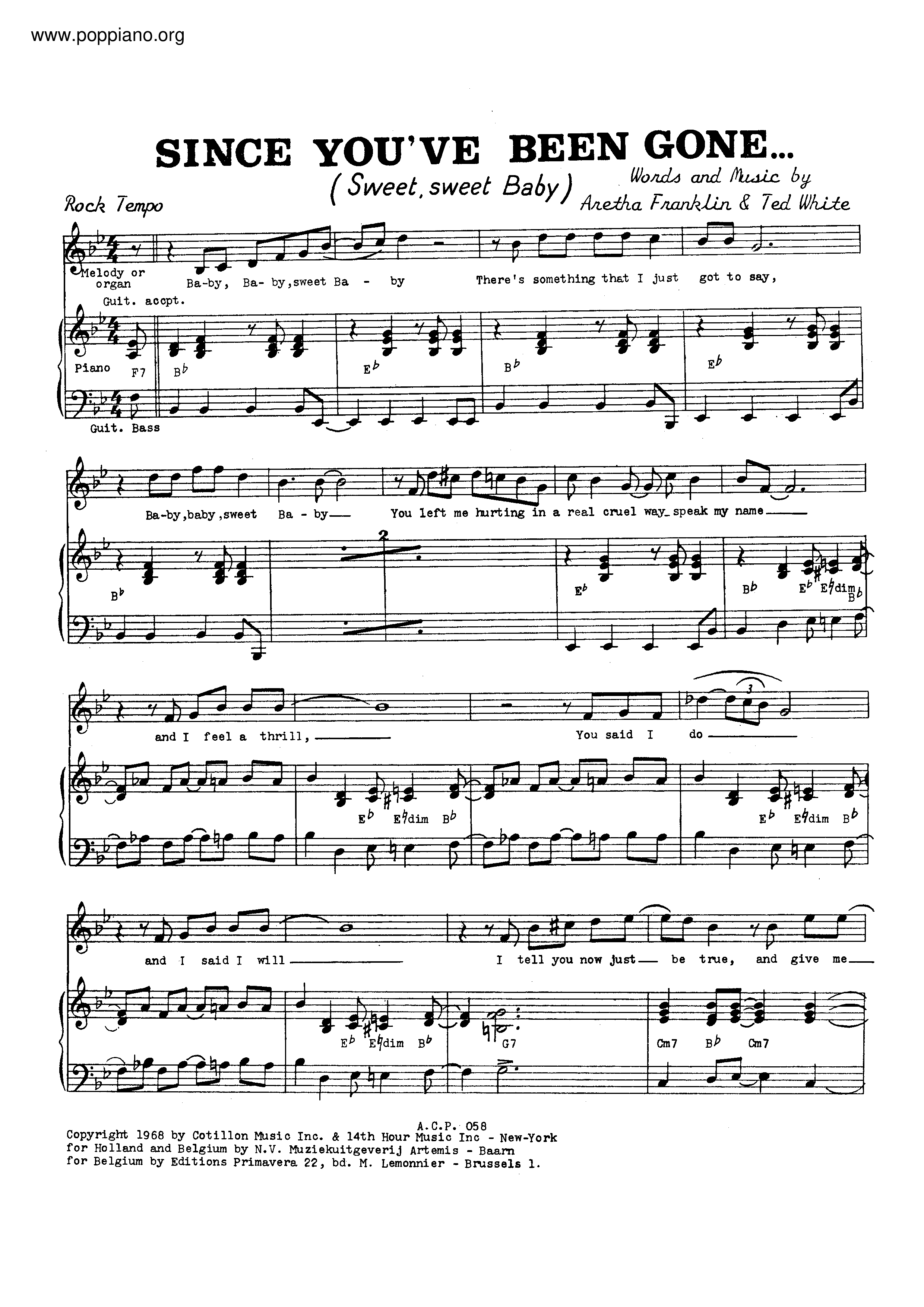 ★Aretha Franklin - (Sweet Sweet Baby) Since You've Been Gone ピアノ譜pdf ...