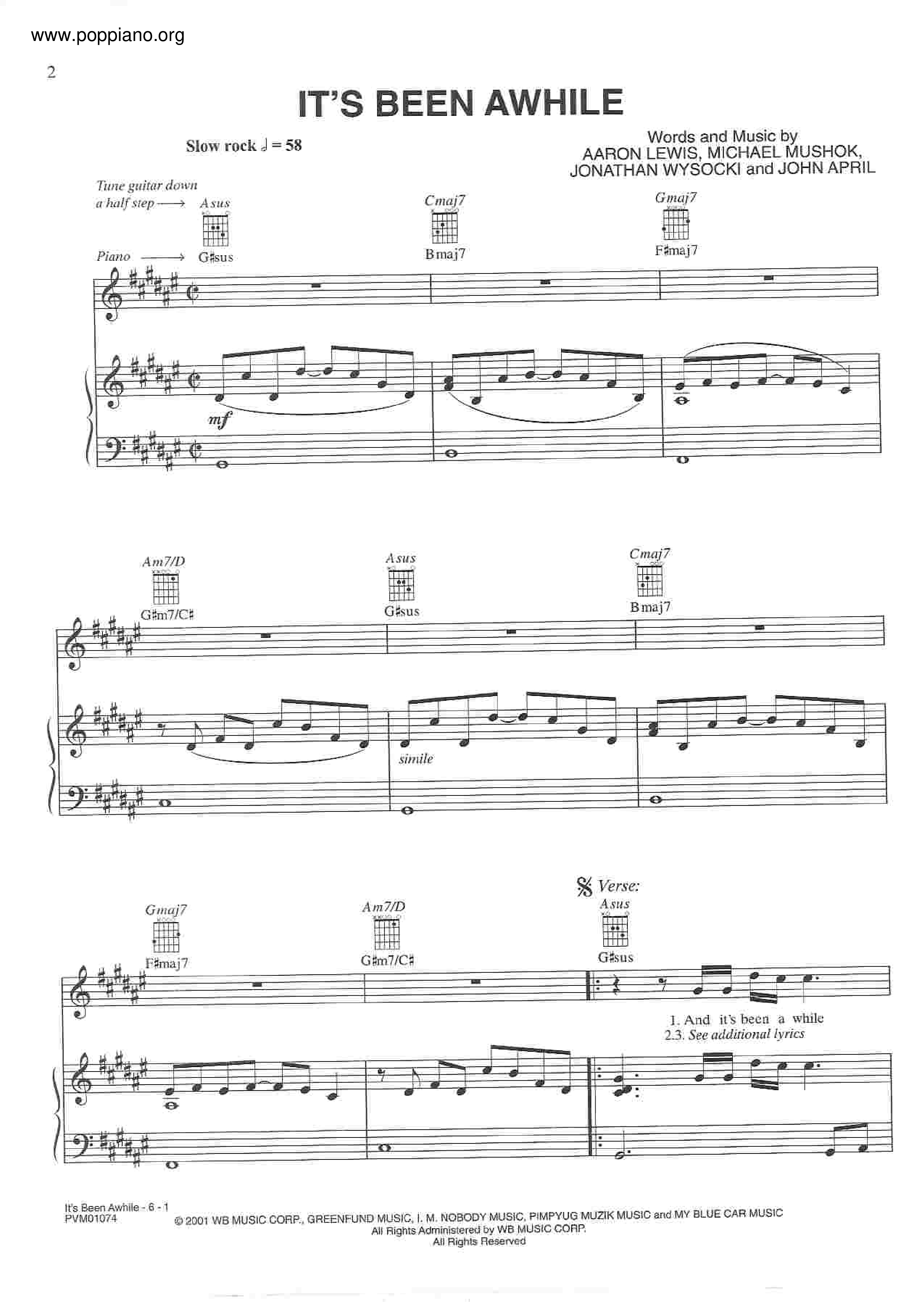 Staind-It's Been Awhile Sheet Music pdf, - Free Score Download ★