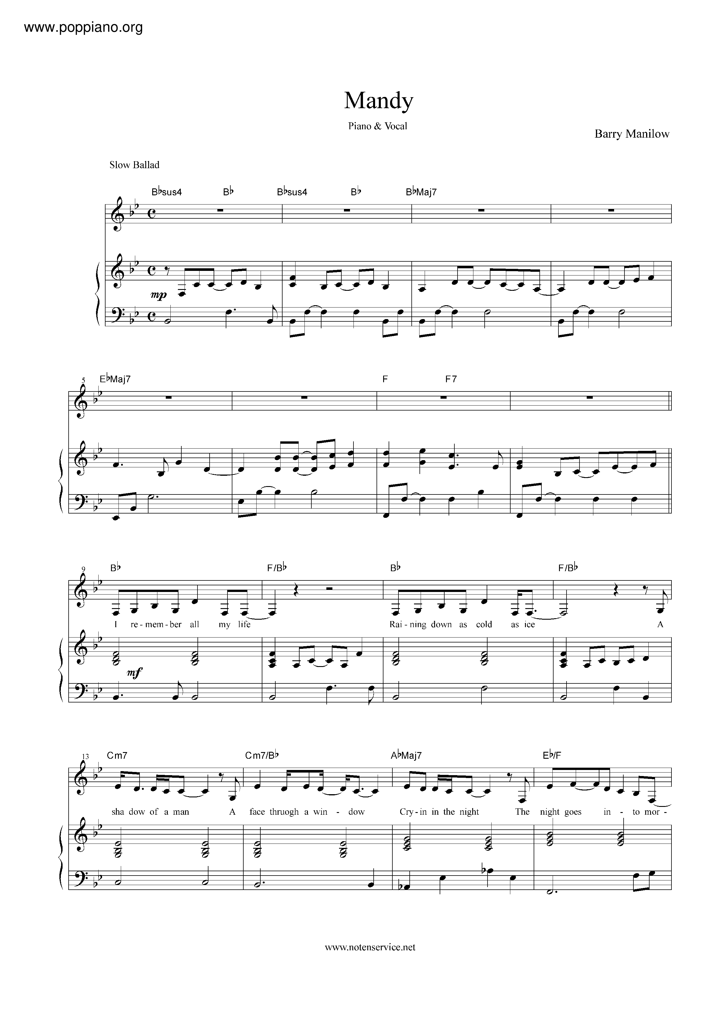 Barry Manilow-Mandy Sheet Music pdf, - Free Score Download ★