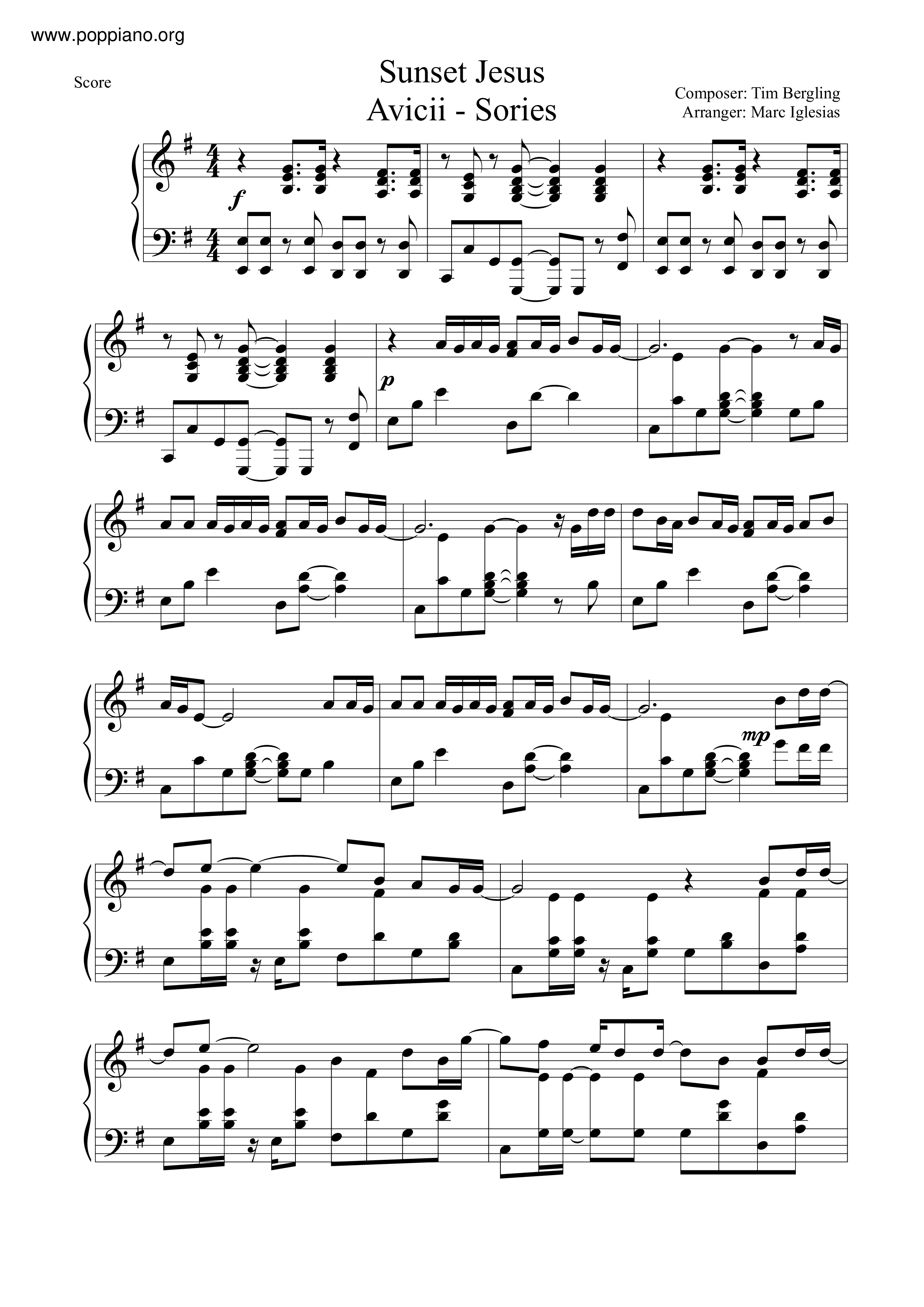 Green Day-Sunset Jesus Sheet Music pdf, - Free Score Download ★