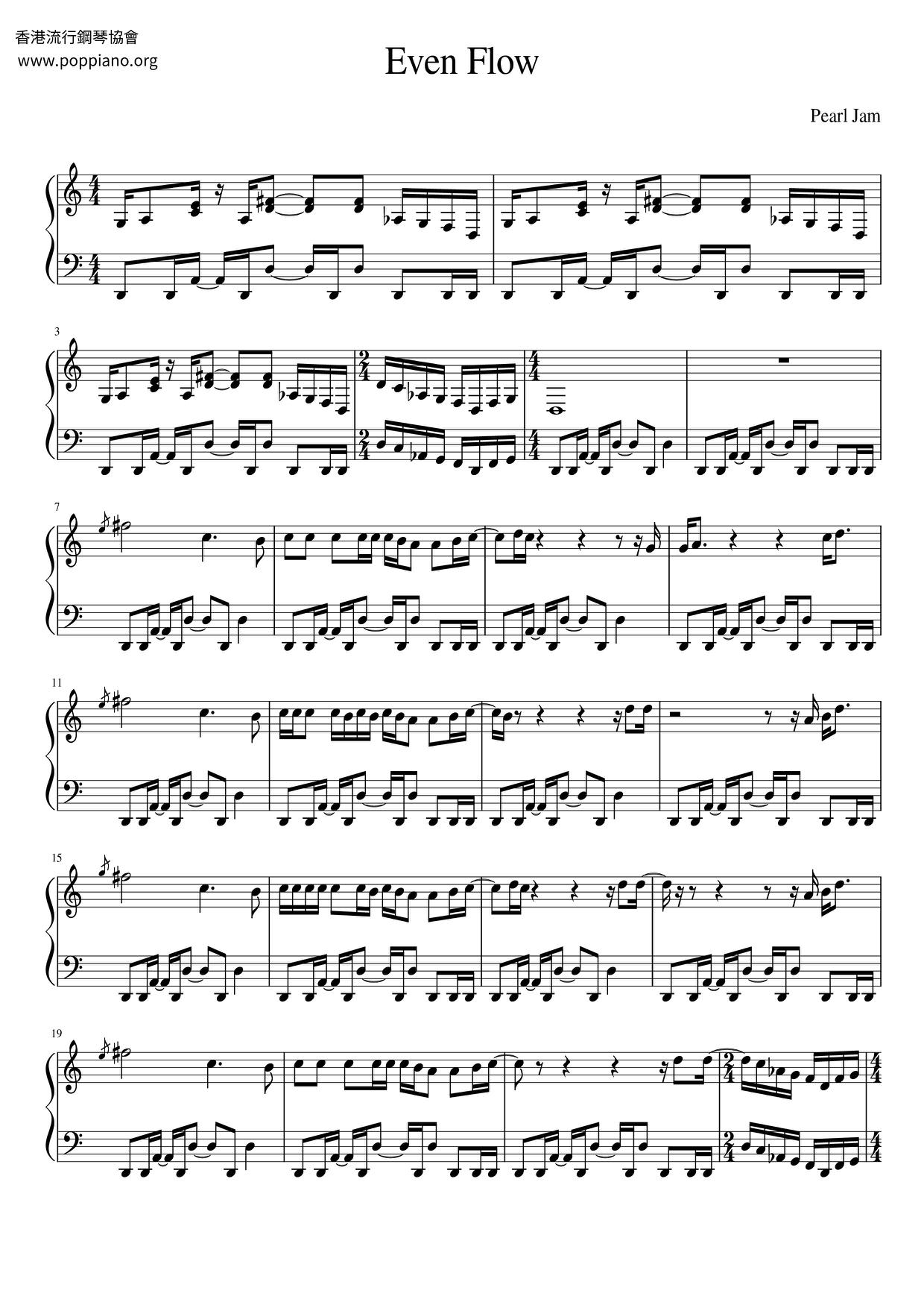 Pearl Jam-Even Flow Sheet Music pdf, - Free Score Download ★
