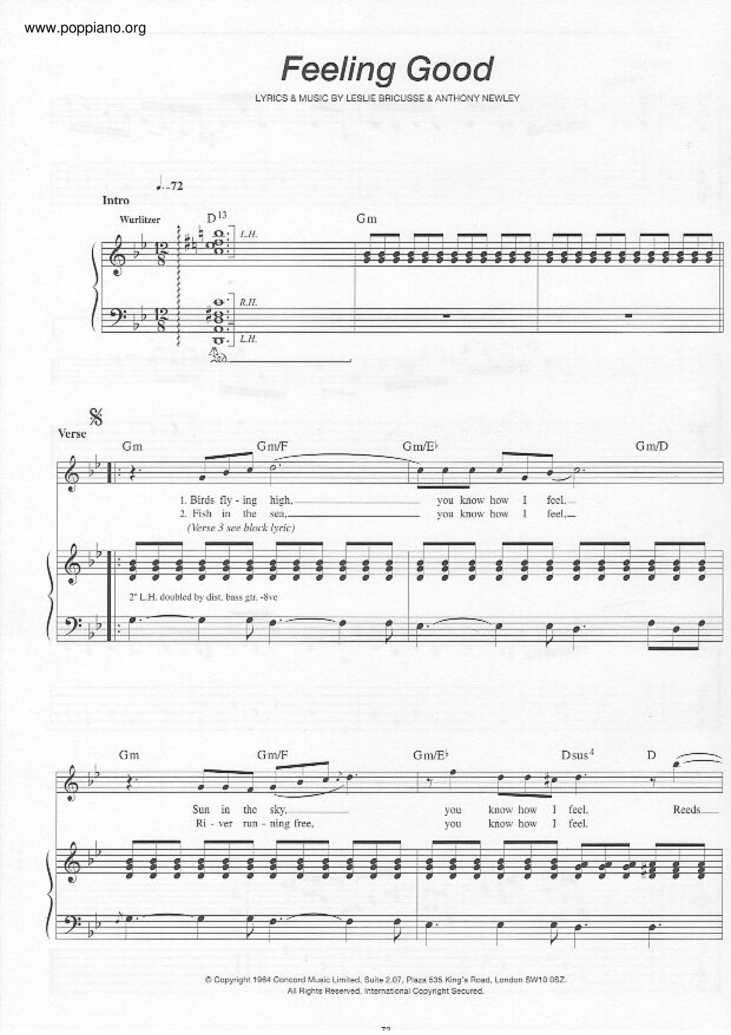 Leslie Bricusse-Feeling Good Sheet Music pdf, - Free Score Download ★