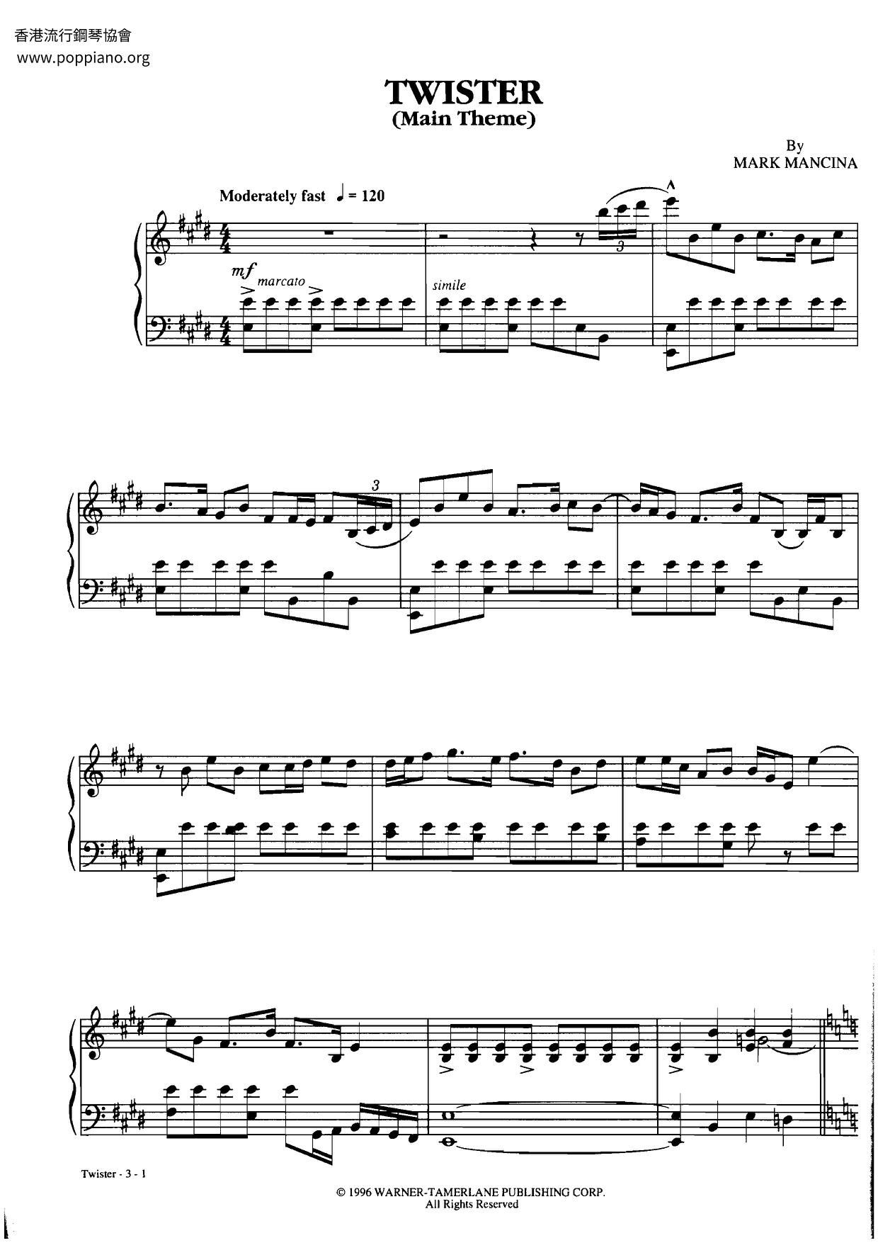 Mark Mancina-Twister Sheet Music pdf, - Free Score Download ★